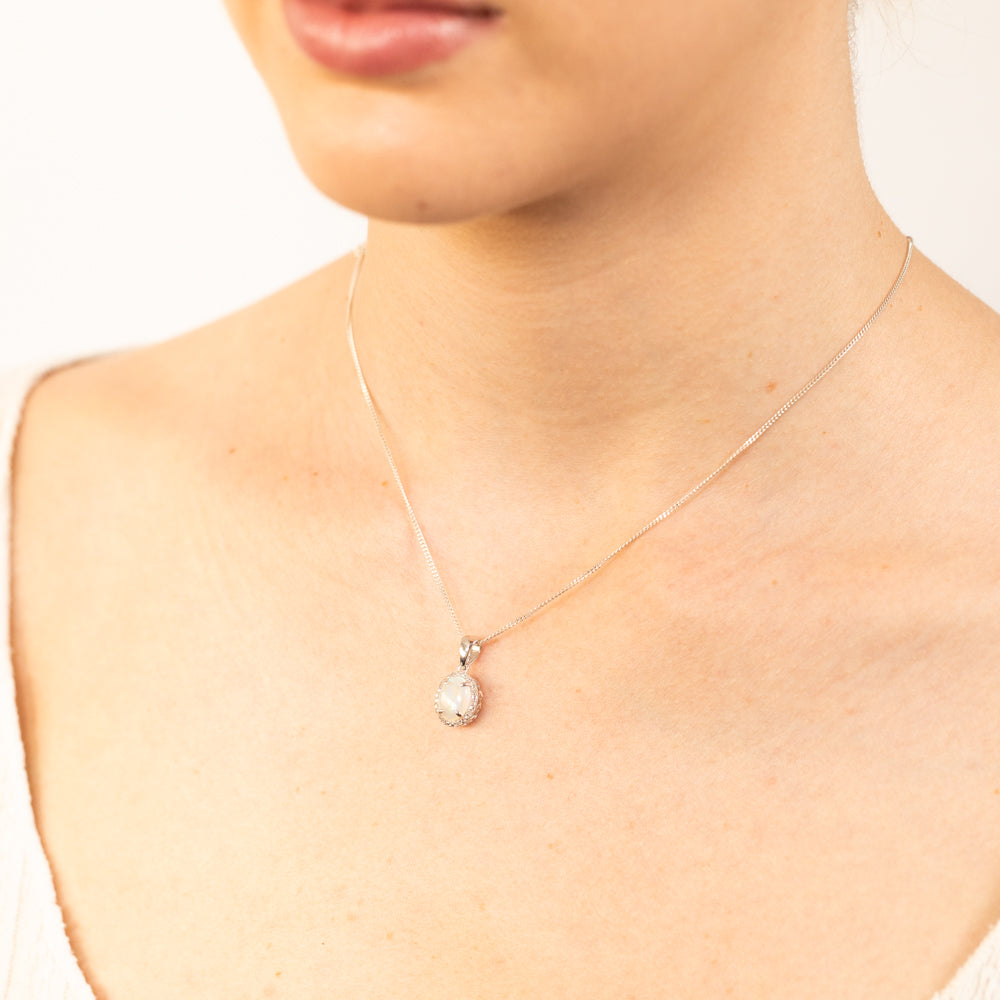Opal & 5 Points Diamond Pendant in Sterling Silver – Silver Chic
