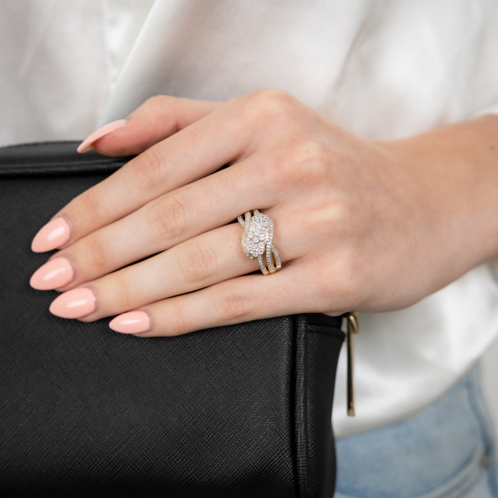 Gold Plated Sterling Silver 1/5 Carat Diamond Wrap Around Cluster Ring ...