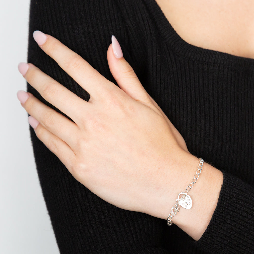 Sterling Silver 19cm Curb Keyhole Padlock Bracelet – Silver Chic