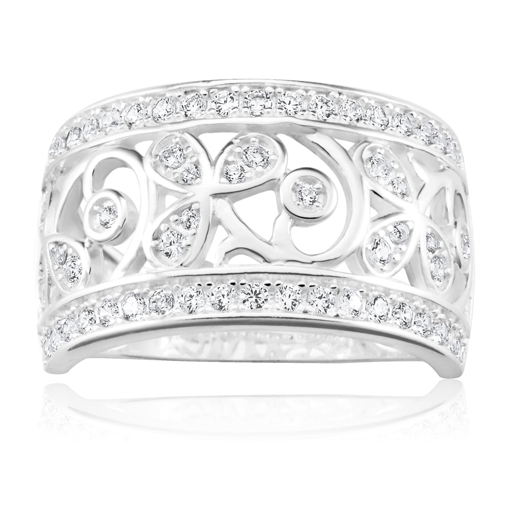 Sterling Silver Cubic Zirconia Pattern Ring – Silver Chic